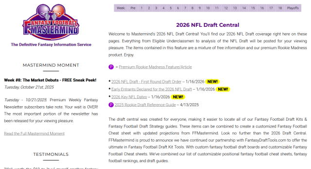 Fantasy Football Mastermind | Fantasy Football Cheat Sheets, Rankings ...